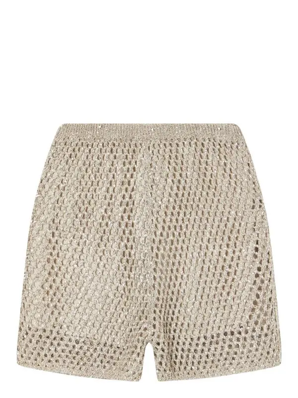 Brunello Cucinelli Sequined Crocheted Cotton Mini Shorts - Silver