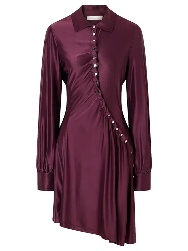Rabanne Pleated Jersey-satin Mini Dress - Burgundy
