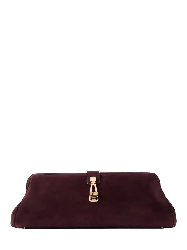 Gabriela Hearst Paola Embellished Suede Clutch - Burgundy