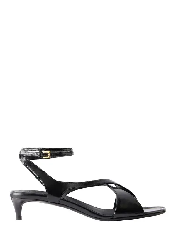 Khaite Liria Glazed Leather Sandals - Black