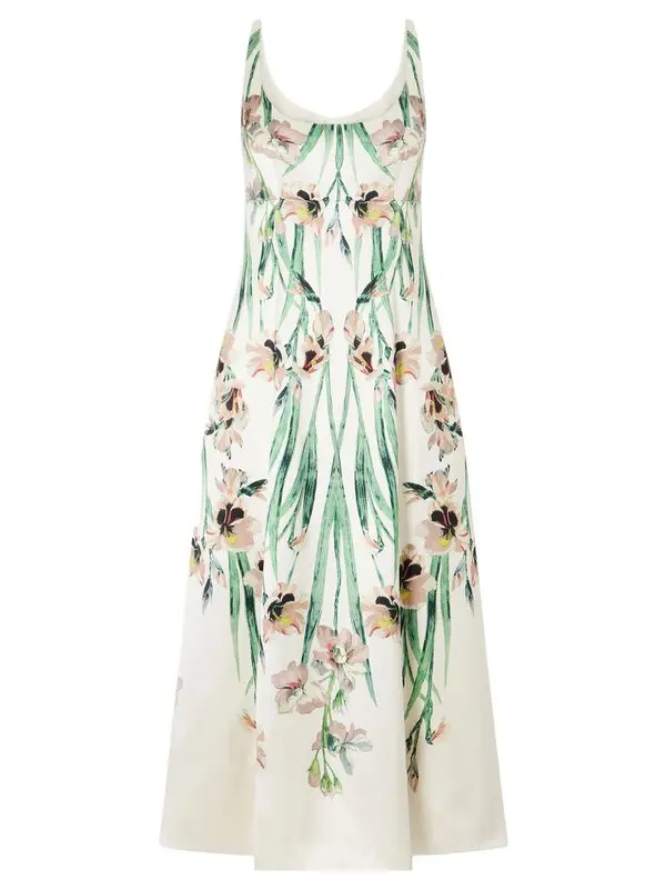Erdem Duchess Floral-print Satin Midi Dress - White
