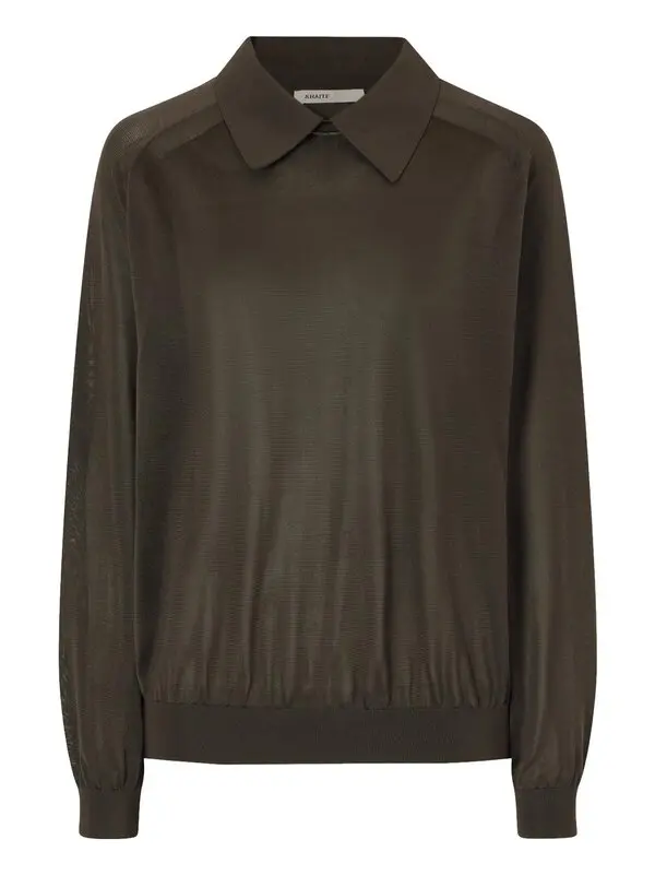 Khaite Alexa Silk-knitted Polo Sweater - Brown