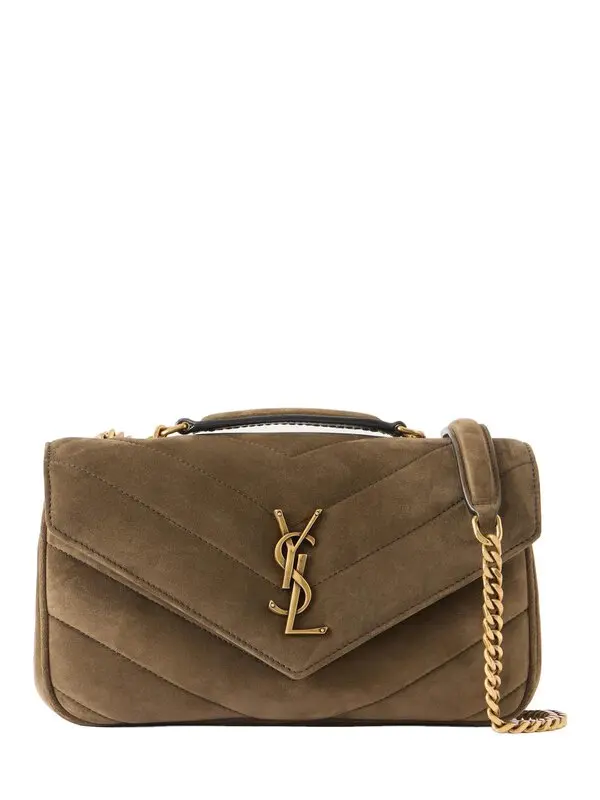 Saint Laurent Small Matelassé Suede Loulou Shoulder Bag - Green