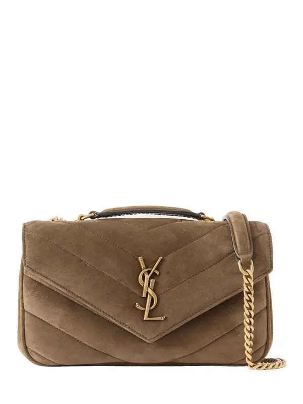 Saint Laurent Small Matelassé Suede Loulou Shoulder Bag - Green