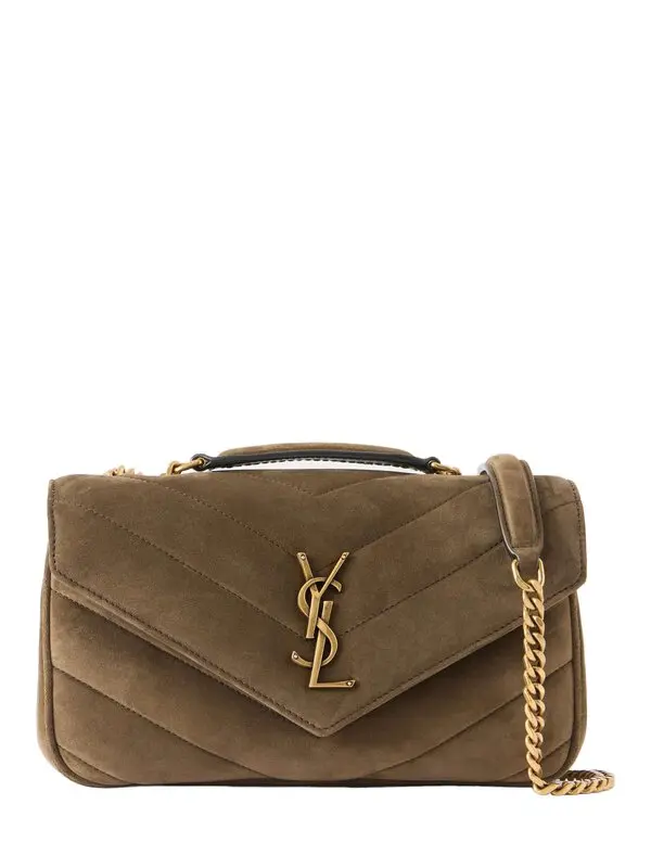 Saint Laurent Small Matelassé Suede Loulou Shoulder Bag - Sage Green