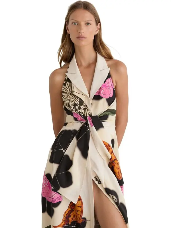 REISS Azalea Butterfly-print Midi Dress - Ivory/black
