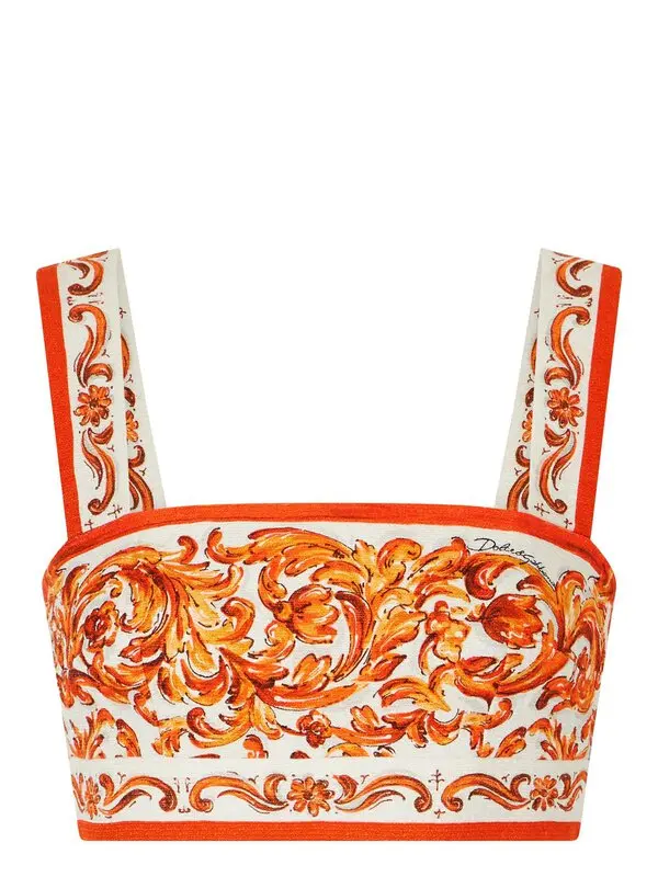 Dolce & Gabbana Cropped Printed Woven Top - Orange
