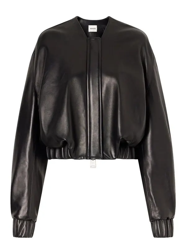 Khaite Cordan Cropped Leather Jacket - Black