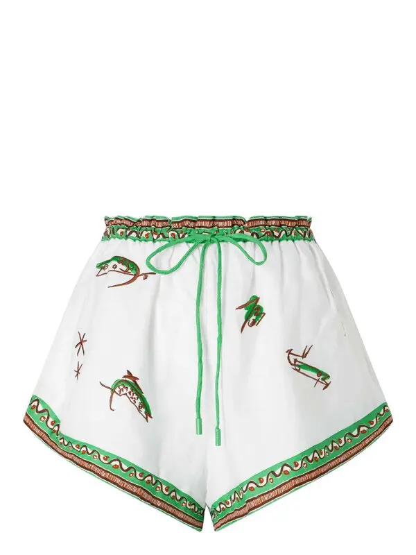 ALEMAIS Wanda Embroidered Linen Shorts - Ivory