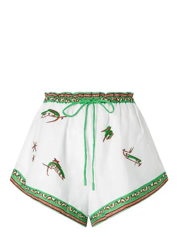 ALEMAIS Wanda Embroidered Linen Shorts - Neutrals