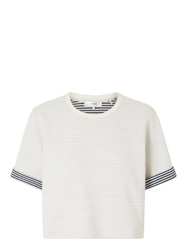 FRAME Striped Cuff Pima Cotton T-shirt - Neutrals