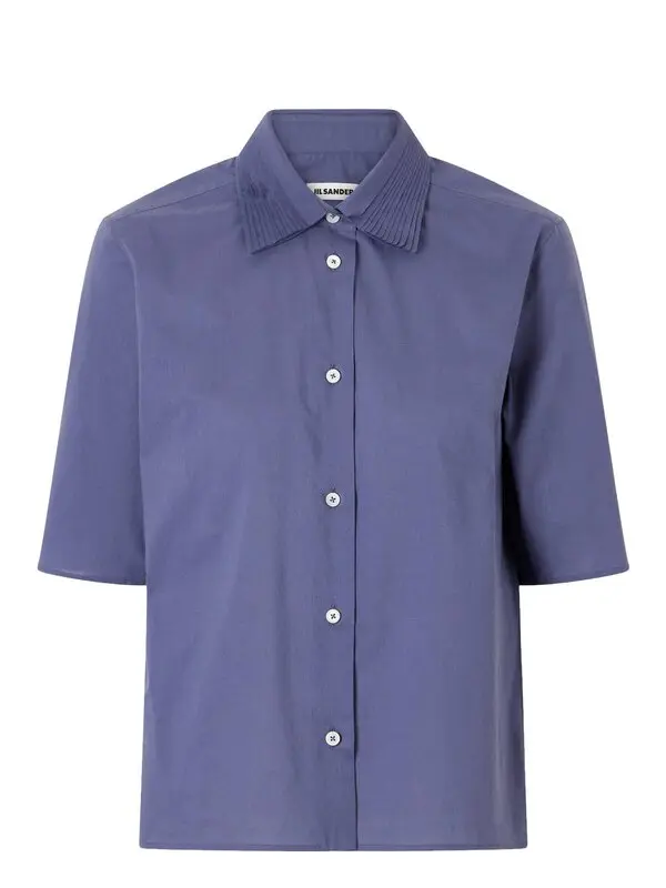 JIL SANDER Pleated Collar Cotton Shirt - Blue