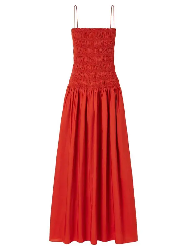 Matteau Shirred Organic Cotton-poplin Maxi Dress - Red