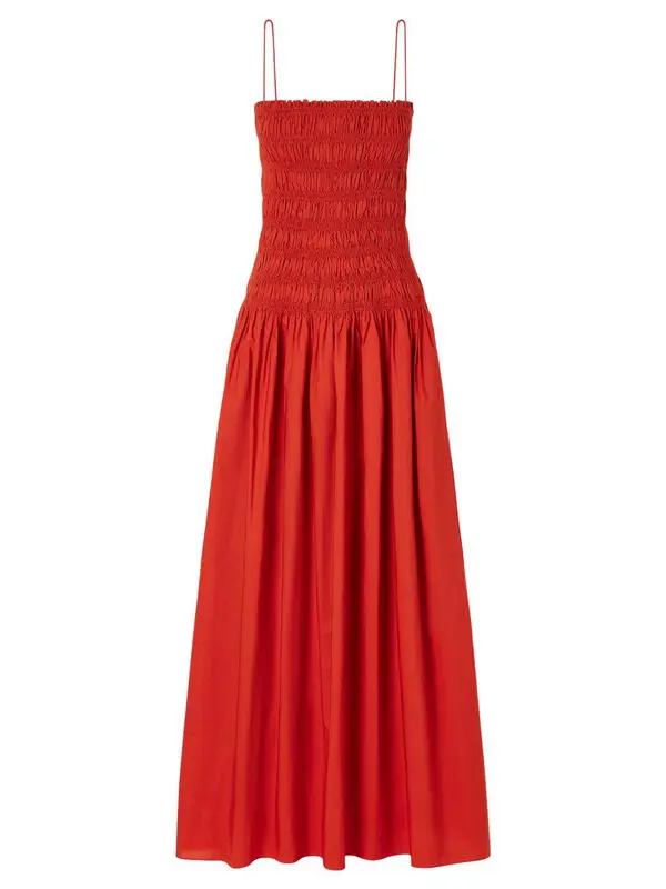 Matteau Shirred Organic Cotton-poplin Maxi Dress - Red