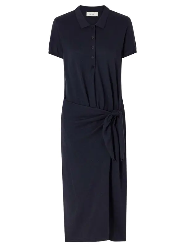 LISA YANG Anthea Tie-detailed Cotton And Cashmere-blend Midi Dress - Navy