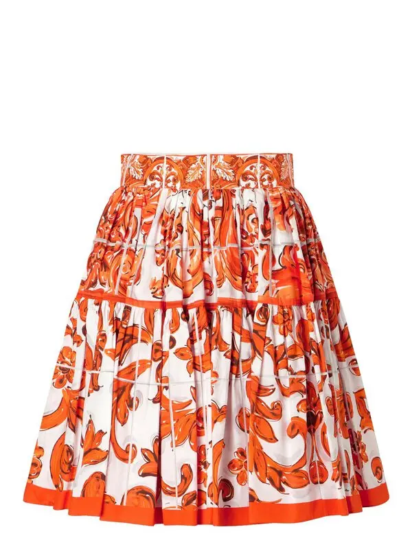 Dolce & Gabbana Printed Cotton-poplin Mini Skirt - Orange