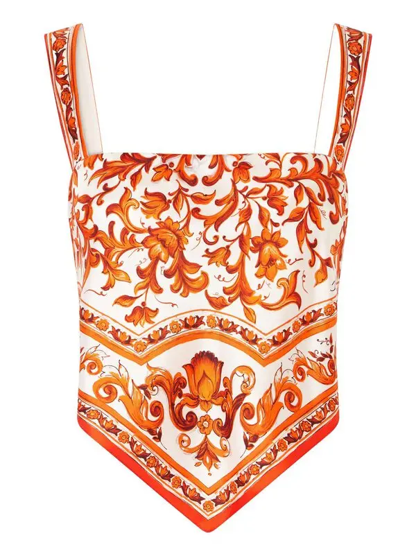 Dolce & Gabbana Printed Silk Bustier Top - Orange