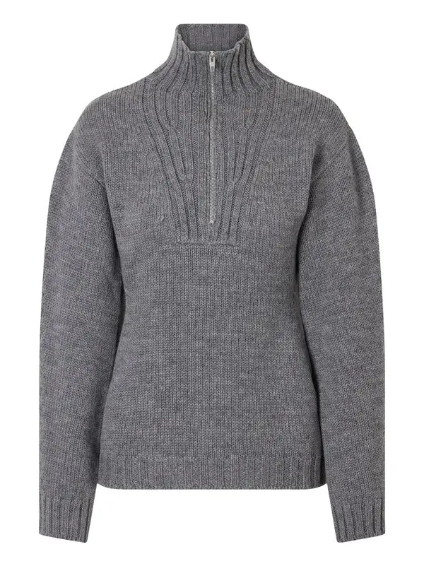 JIL SANDER Ribbed-knit Wool Half-zip Turtleneck Sweater - Gray