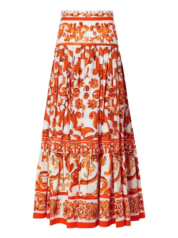 Dolce & Gabbana Printed Cotton-poplin Maxi Skirt - Orange