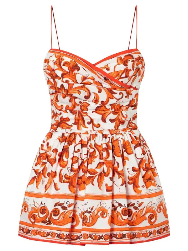 Dolce & Gabbana Printed Cotton-poplin Mini Dress - Orange