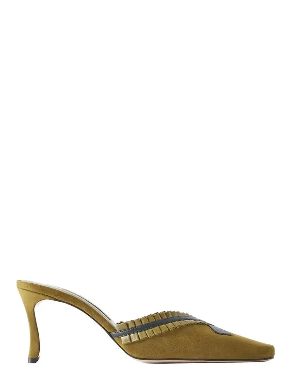Manolo Blahnik Voluptia 70 Embellished Suede Mules - Army Green