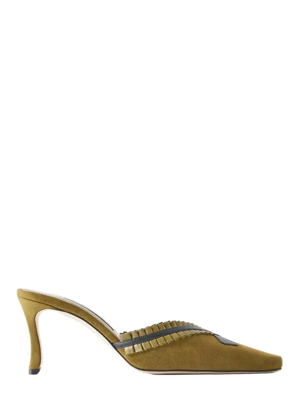 Manolo Blahnik Voluptia 70 Embellished Suede Mules - Green