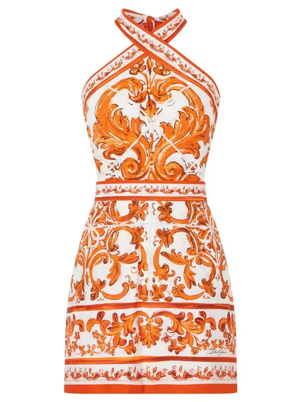 Dolce & Gabbana Printed Cotton-poplin Mini Dress - Orange