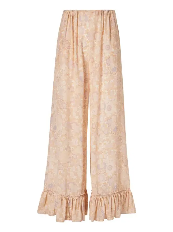 Chloé Ruffled Floral-print Silk Wide-leg Pants - Pink