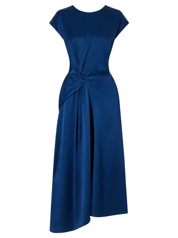 Victoria Beckham Aria Twisted-front Satin Midi Dress - Navy