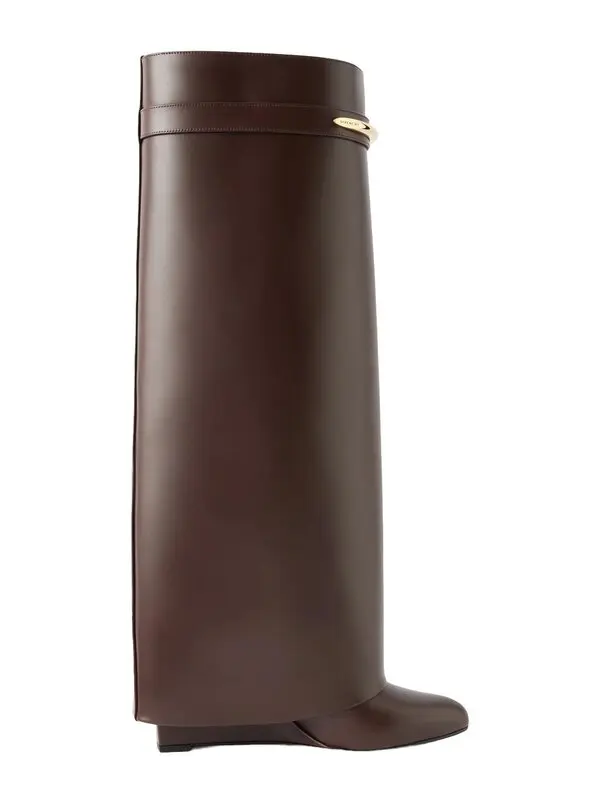 Givenchy Shark Knee High Leather Boots - Brown