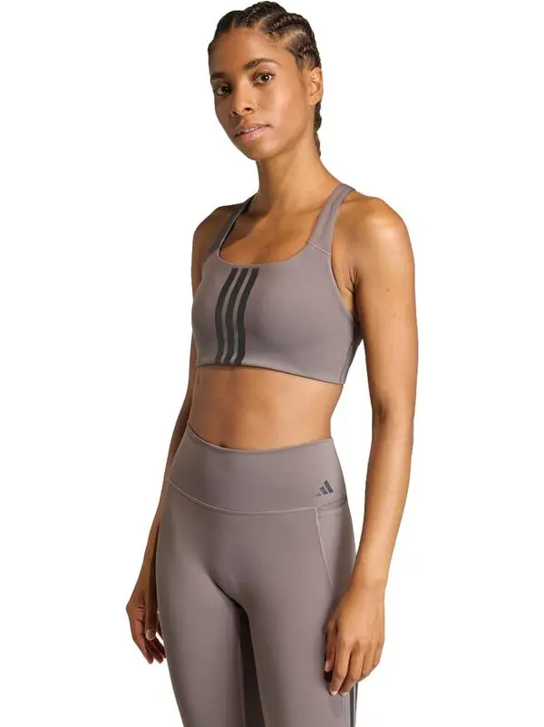 Adidas Optime Workout 3-stripes Medium Support Bra Charcoal - Charcoal / Black