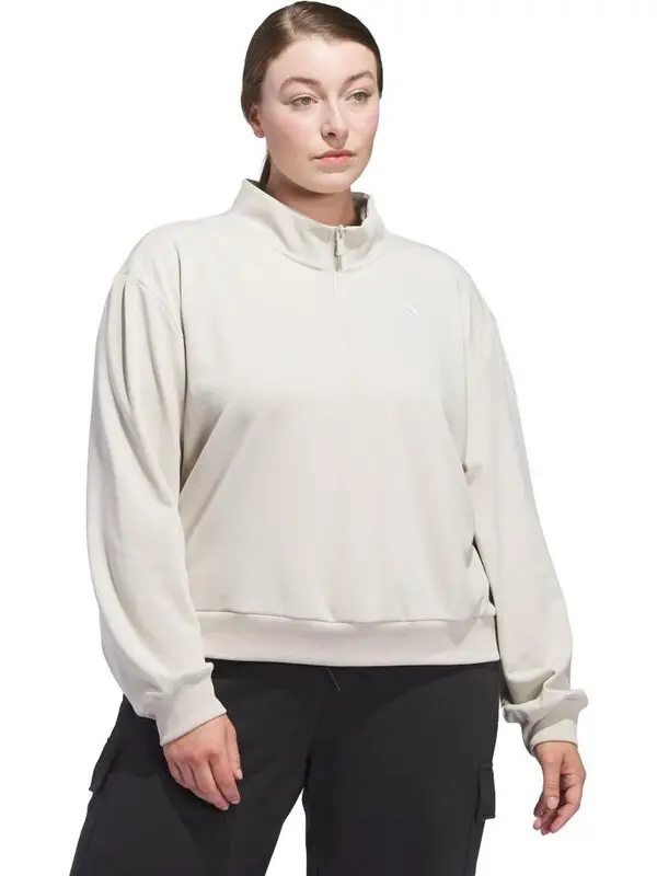 Adidas Essentials Small Logo Quarter-zip Sweatshirt - Beige / White