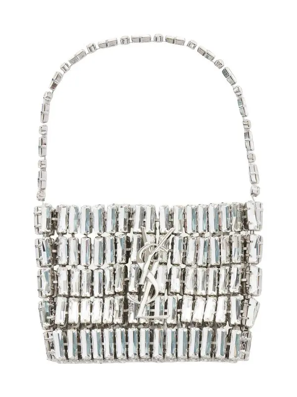 Saint Laurent Evening Micro Crystal-embellished Shoulder Bag - Silver
