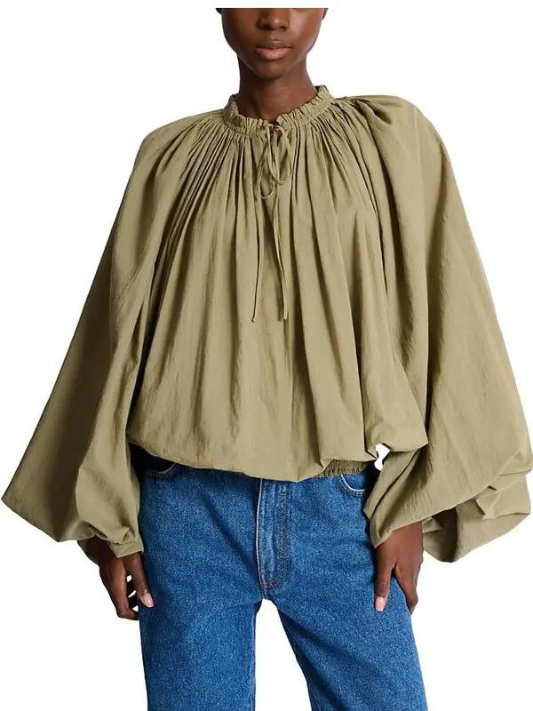 Balmain Cotton Blouse With Tie Neck Detail - Green
