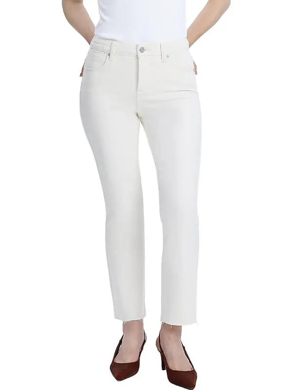 BAYEAS High Rise Straight Leg Raw Edge Stretch Denim Jeans - Off White