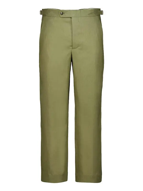 BODE Olive Lightweight Linen Side-buckle Trousers - Green