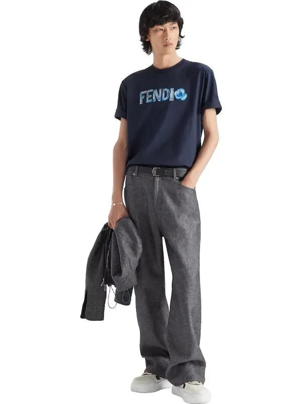 Fendi Navy Cotton Flowers T-shirt - Blue
