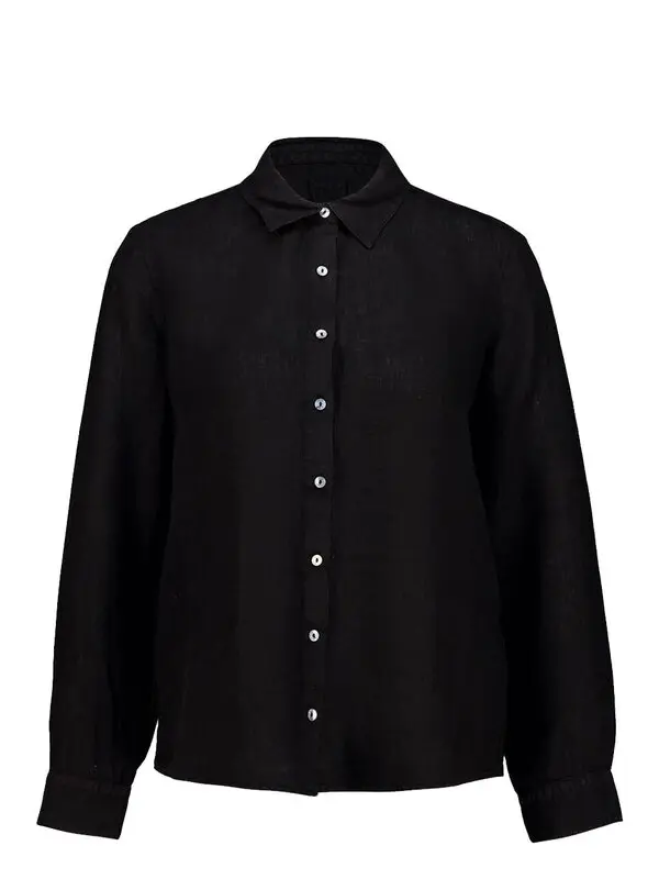 120% Lino Long Sleeve Linen Shirt - Black