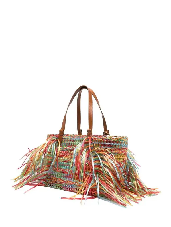 AQUAZZURA Trancoso Woven Tote Bag With Fringe Trim - Red