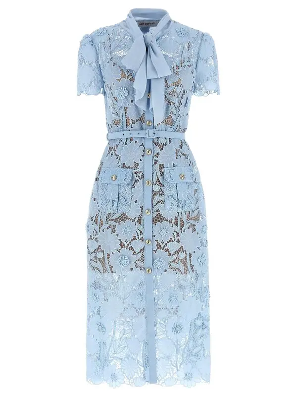 SELF-PORTRAIT Lace Tie Neck Midi' Dress - Blue