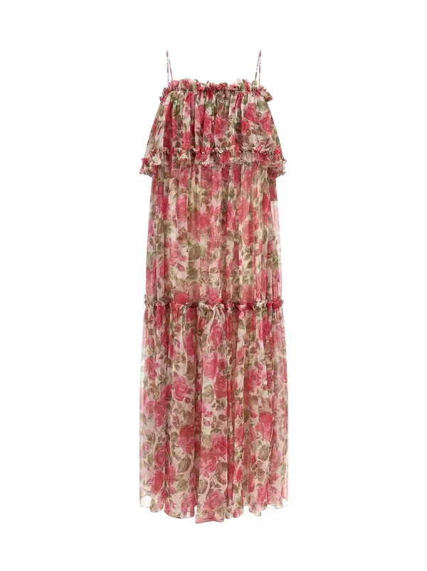 Chloé Silk Muslin Rose-print Dress - Pink