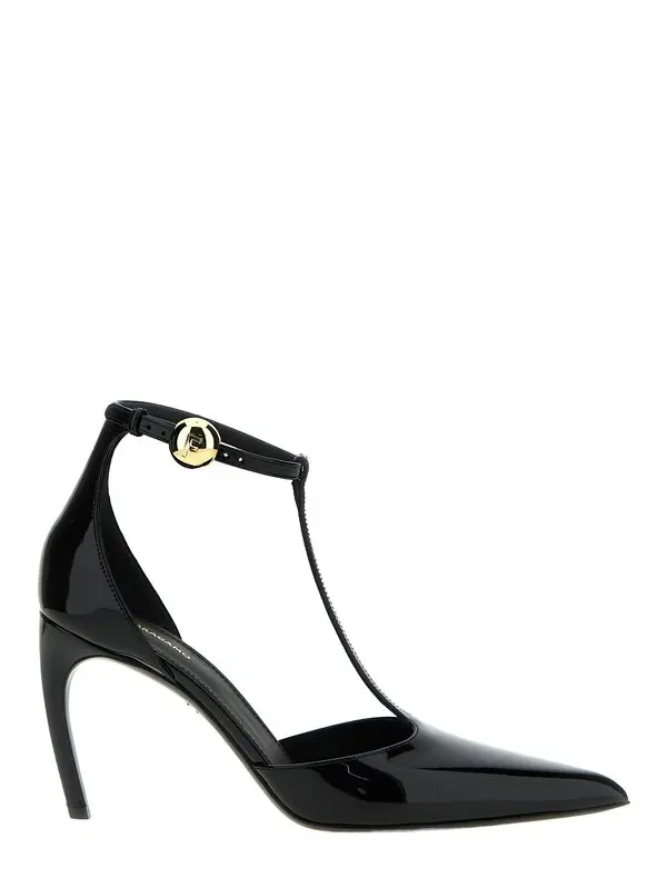FERRAGAMO Odette Patent Leather Pumps With Ankle Strap - Black
