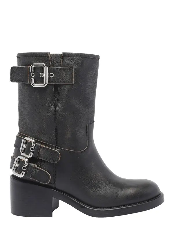 Chloé Dakota Buckled Distressed Leather Ankle Boots - Black