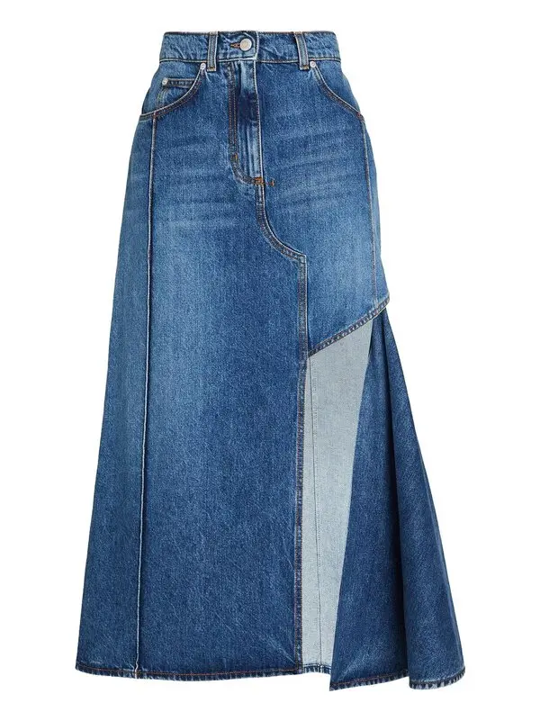 Alexander McQueen Asymmetric Denim Midi Skirt - Mid Denim