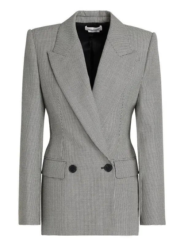 Alexander McQueen Double-breasted Houndstooth Wool Blazer - Gray