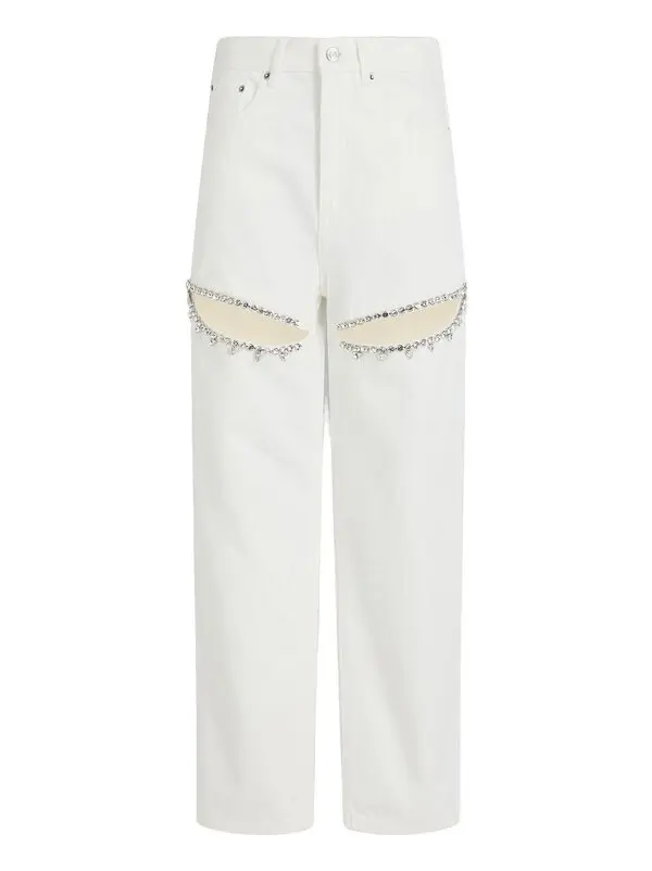 AREA Cutout Crystal-embellished High-rise Straight-leg Jeans - White