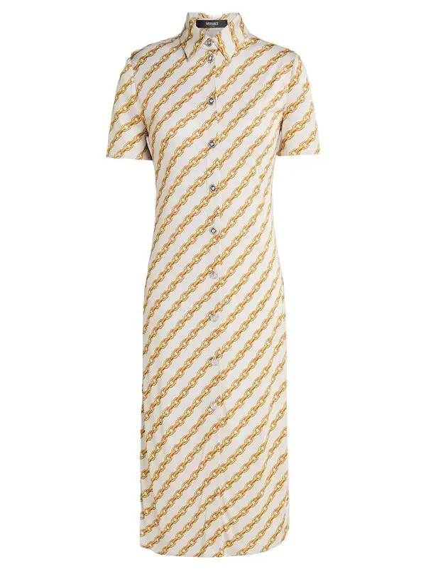 Versace Printed Jersey Shirt Dress - Off-white