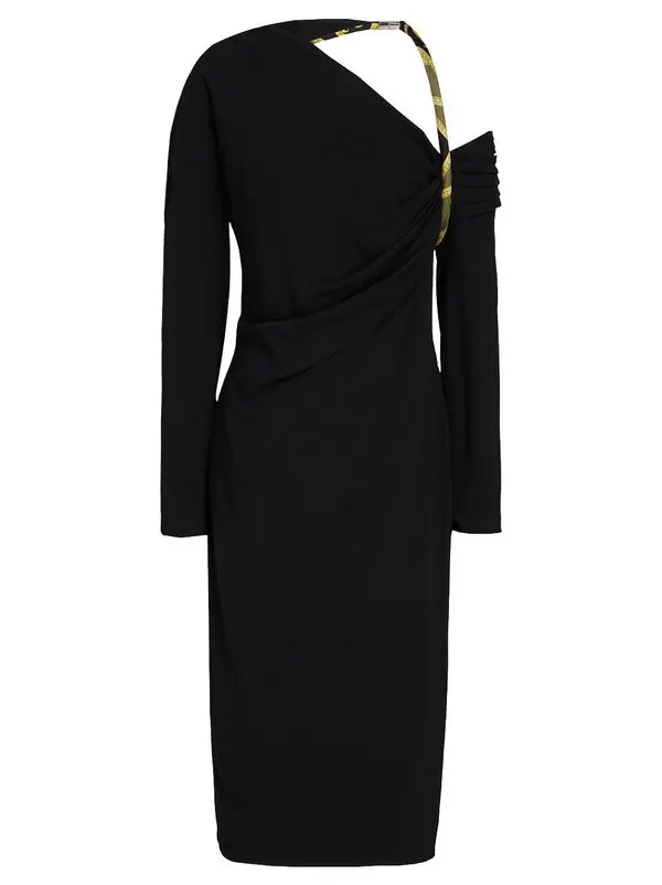 Versace One-shoulder Draped Stretch-crepe Dress With Logo Embellishment - Black