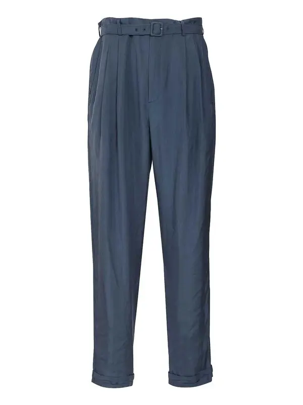 Saint Laurent Habutai Silk Belted Trousers - Blue