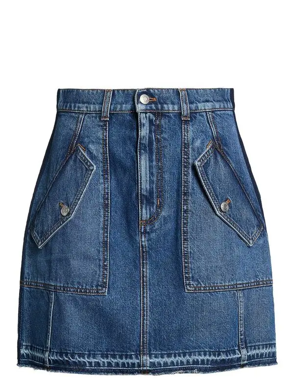 Alexander McQueen Denim Mini Skirt With Frayed Hem - Mid Denim
